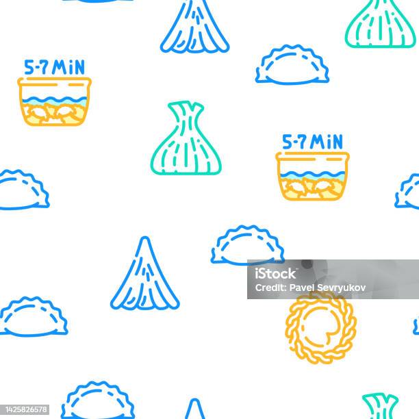 Dumpling Delicious Meal Recipe Icons Set Vector Stock Illustration