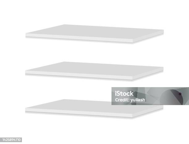 Mockup Rak Kosong Putih Template Realistis Vektor Tiga Rak Untuk Desain