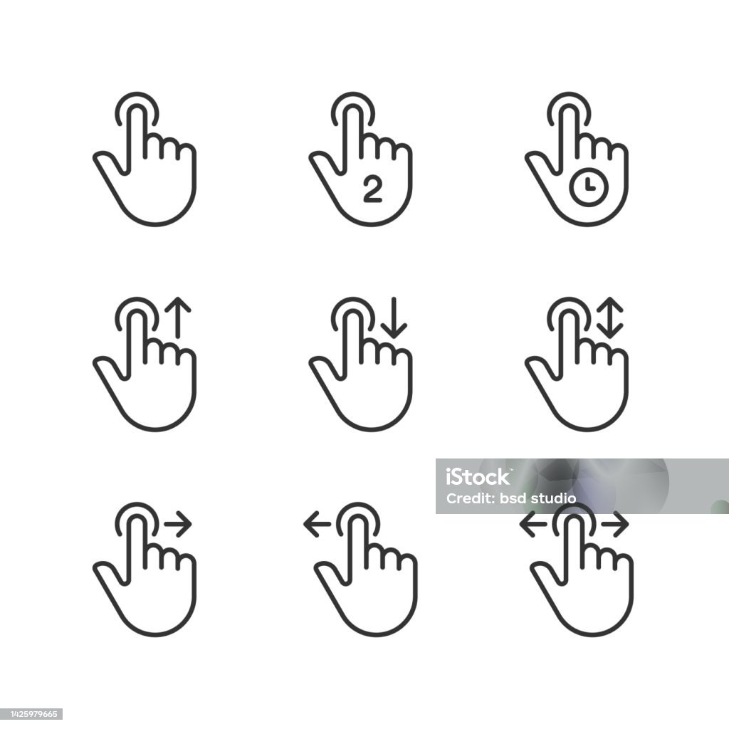 Touchscreen Control Pixel Perfect Linear Icons Set Stock Illustration ... Touchscreen Control Pixel Perfect Linear Icons Set Stock Illustration ...