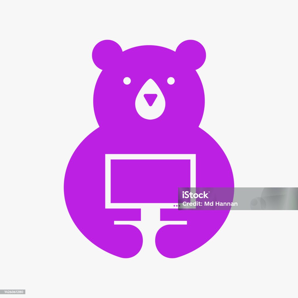 Initial Bear Monitor Logo Negative Space Vector Template Bear Holding