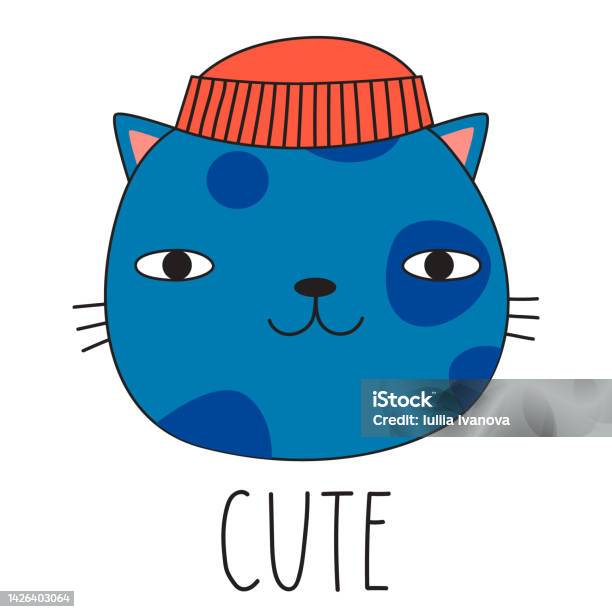 Chat Mignon Dans Un Chapeau Dhiver Rouge Et Le Lettrage Cute Style