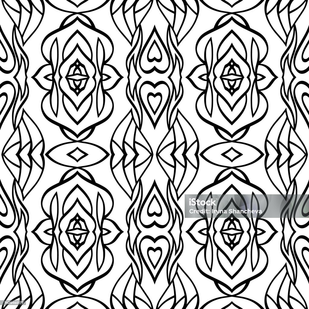 Line Seamless Pattern Isolated Doodle Hand Drawn Art Sketch Vector