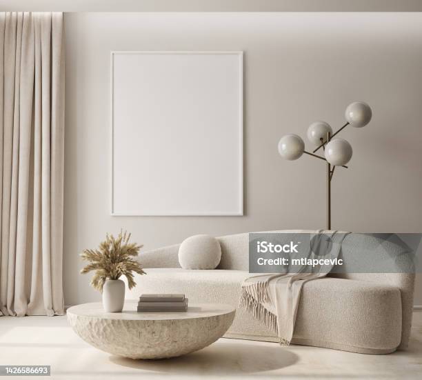 Bingkai Poster Mock Up Dengan Latar Belakang Interior Modern Ruang Tamu