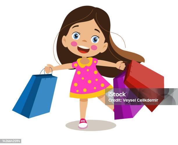 Ilustración de La Chica Linda Está Poniendo Bolsas De Compras En El ... Ilustración de La Chica Linda Está Poniendo Bolsas De Compras En El ...