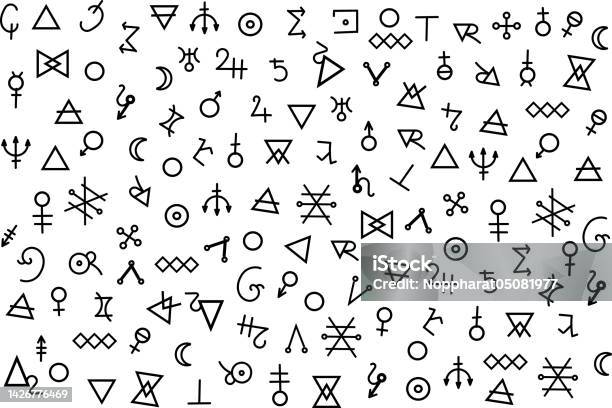 Ligne Dillustration De Larrièreplan Du Motif Du Symbole Alchemy