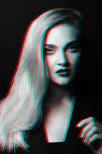 Wanita Cantik Dengan Potret Studio Closeup Rambut Panjang Dalam Efek ... Wanita Cantik Dengan Potret Studio Closeup Rambut Panjang Dalam Efek ...