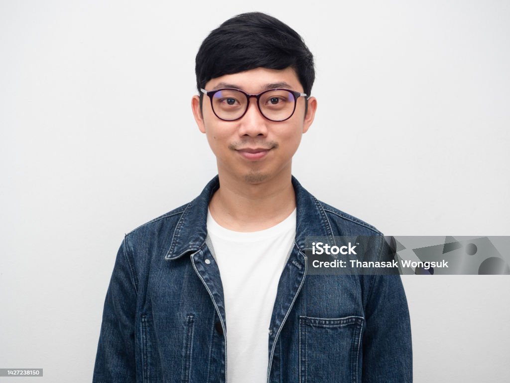 Portrait Handsome Man Wearing Glasses Jeans Shirtasian Man Glasses