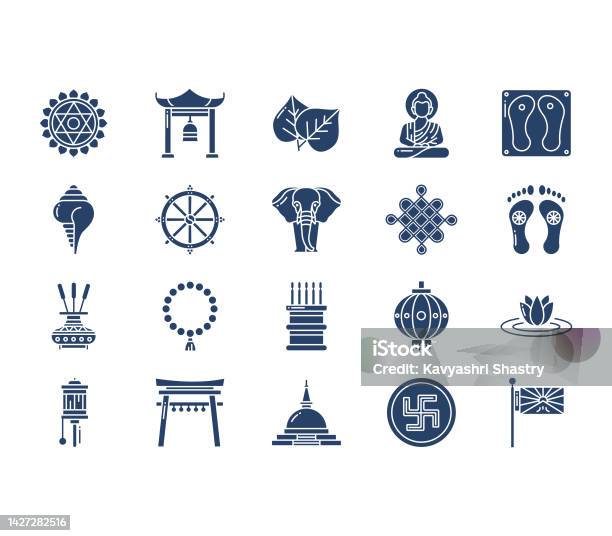 Jeu Dicônes De Symboles De Religion Bouddhiste Vecteurs Libres De