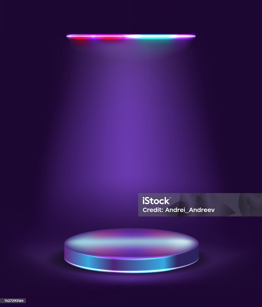 Podium Alas Silinder 3d Realistis Di Ruang Abstrak Biru Tua Scifi