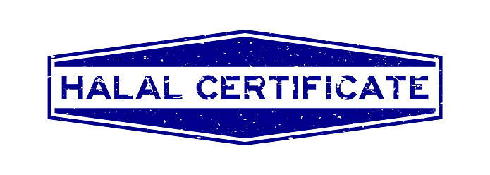 Grunge Bleu Halal Certificat Mot Hexagone Tampon De Sceau En Caoutchouc