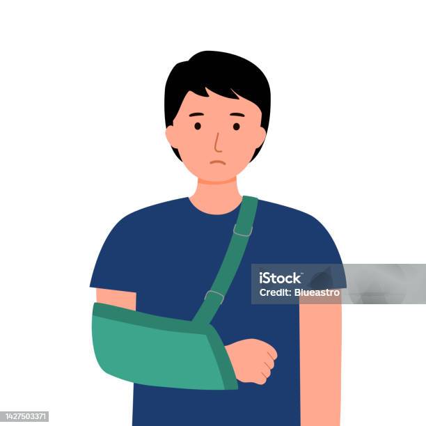 Pria Dengan Lengan Patah Dalam Desain Datar Dengan Latar Belakang Putih ... Pria Dengan Lengan Patah Dalam Desain Datar Dengan Latar Belakang Putih ...
