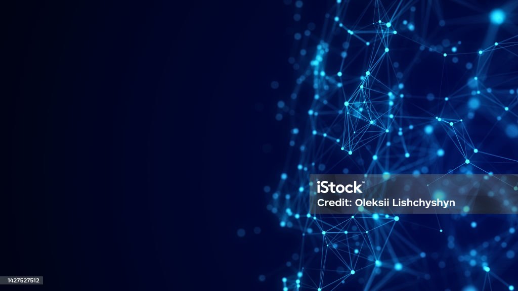 Abstract Blue Cube With Connecting Dots And Lines Big Data Visualization Blockchain Technology