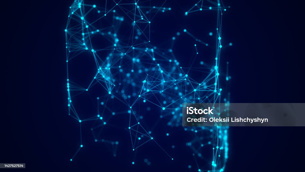 Abstract Blue Cube With Connecting Dots And Lines Big Data Visualization Blockchain Technology