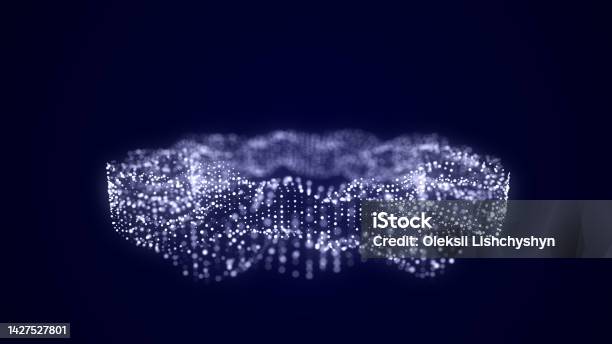 Abstract Blue Cube With Connecting Dots And Lines Big Data Visualization Blockchain Technology