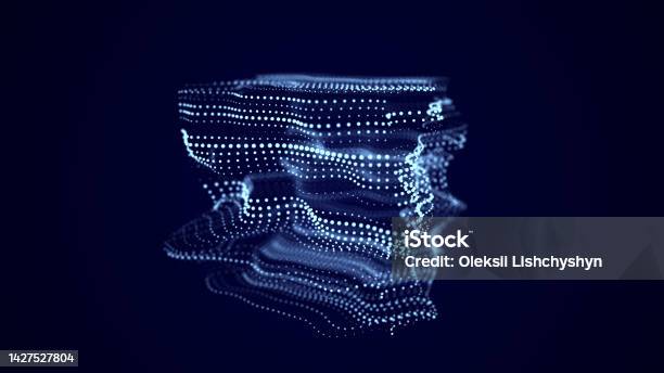 Abstract Blue Cube With Connecting Dots And Lines Big Data Visualization Blockchain Technology