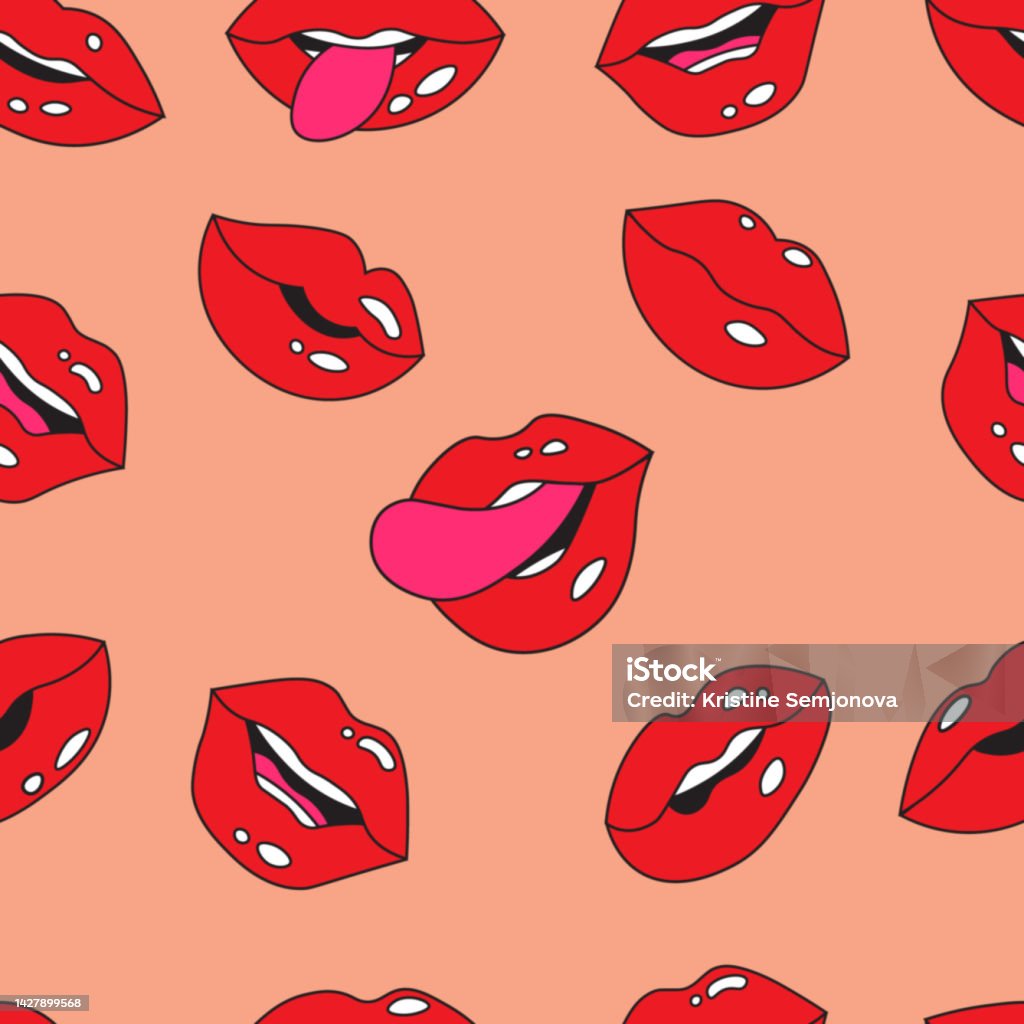 Red Female Lips Abstract Seamless Pattern Vector Illustration Stock