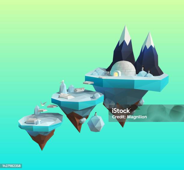Igloo Des Neiges Avec Des Pingouins Sur Lîle Volante Concept De Jeu