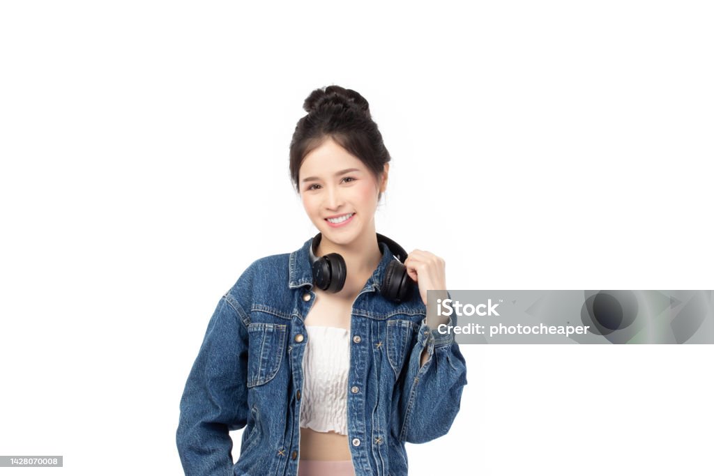 Portrait Of Beautiful Asian Woman Model In White Tshirt Dressed In