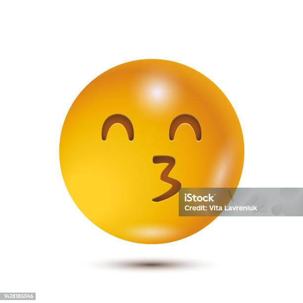 Embrasser Les Yeux Souriants Drôle Démoticône Jaune Emoji 3d Isolé Pour