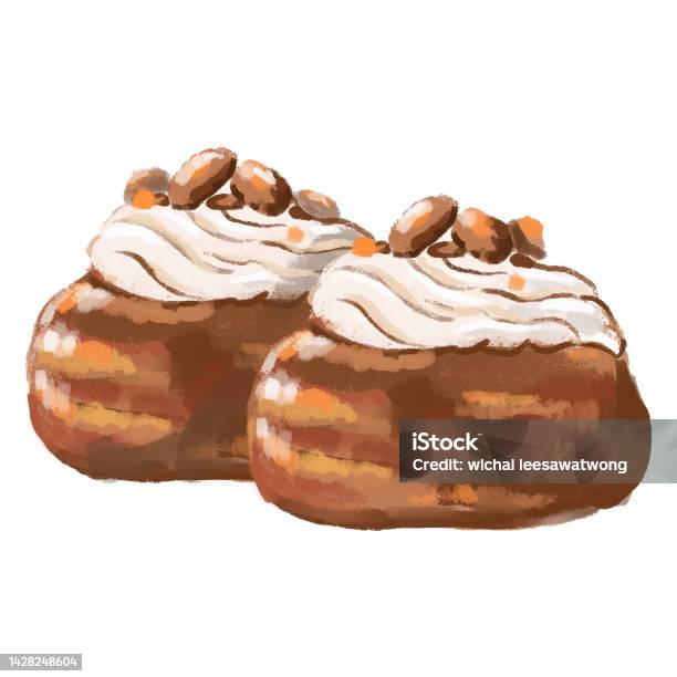 Praline Cream Puff Ilustrasi Gambar Tangan Warna Air Isolasi Dengan