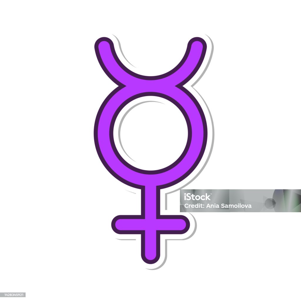 Simbol Merkurius Transgender Stiker Kartun Bergaya Komik Dengan Kontur