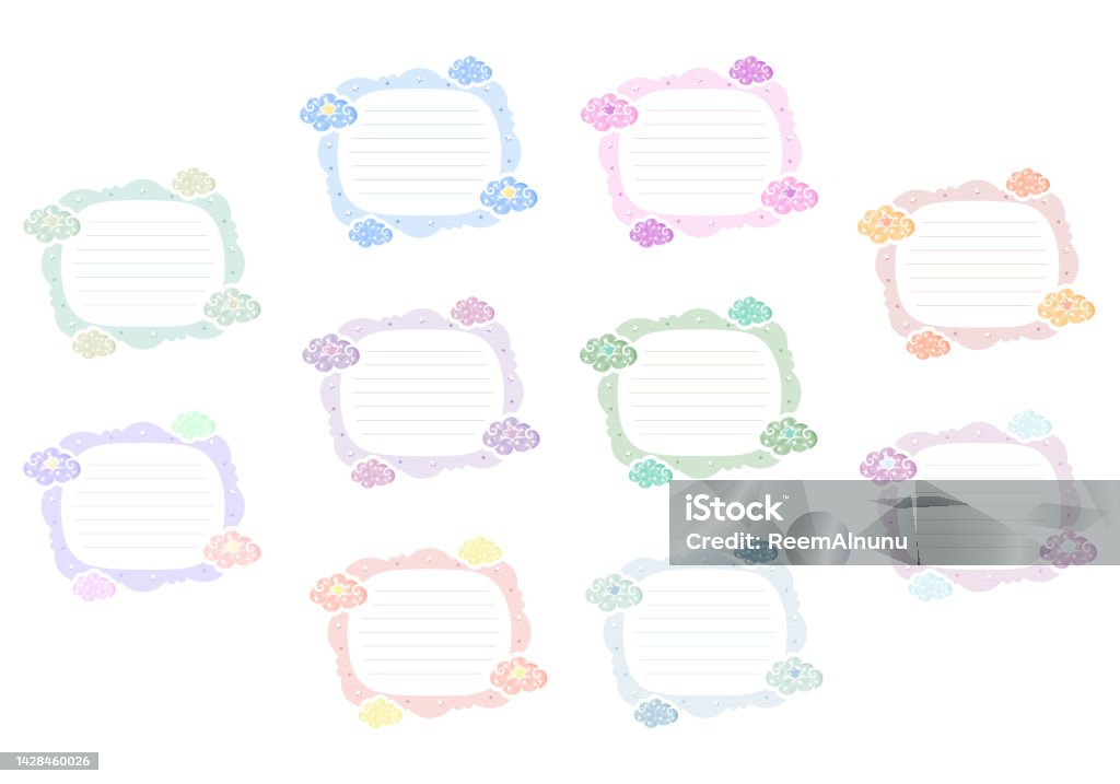 Set Of Cute Clouds Frames Notes Letter With Pastel Coloring For Writing