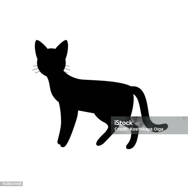 Silhouette Noire Isolée De Chat Debout Sur Fond Blanc Pose De Chat De