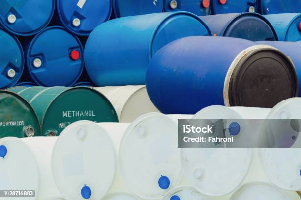 Old Chemical Barrels Stack Of Methanol Or Methyl Alcohol Drum Steel