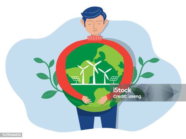 World Earth Day Green Eco Energy Young Man Embracing The Planet Earth ... World Earth Day Green Eco Energy Young Man Embracing The Planet Earth ...
