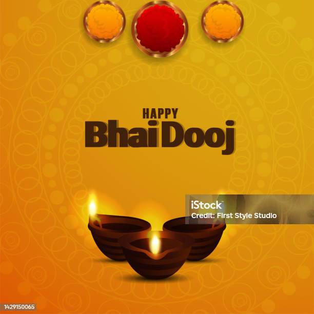Selamat Bhai Dooj Ilustrasi Vektor Dan Latar Belakang Dengan Kreatif Diwali Diya Oil Lamp
