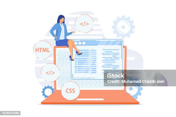 Css And Html Programming Languages Computer Programming Coding It Female Programmer Cartoon
