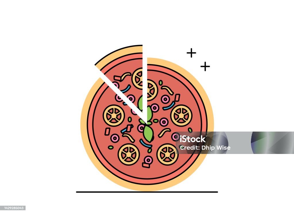Flat Design Outline Chef Working With Pizza And Burgers Stock