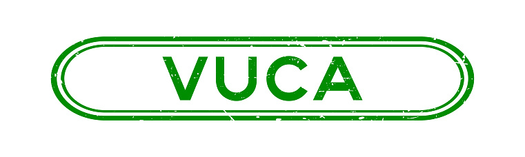 Grunge Vert Vuca Mot Tampon De Sceau En Caoutchouc Sur Fond Blanc