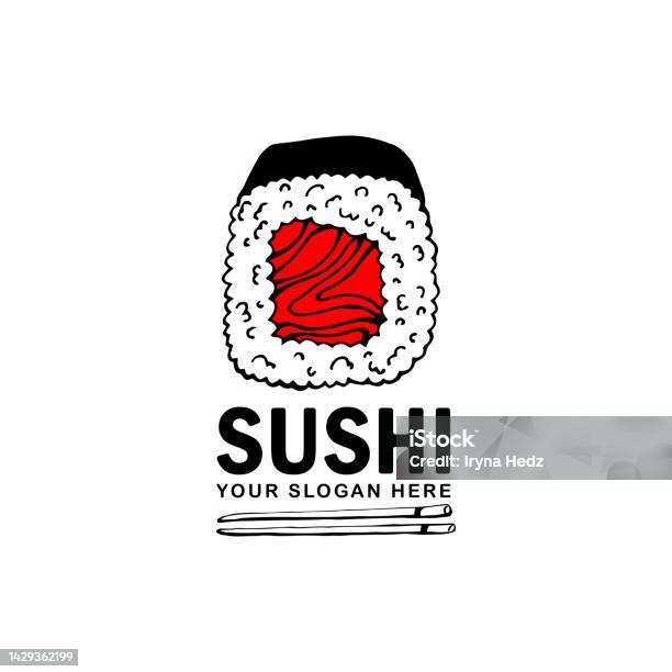 Sushi Dan Roti Gulung Dengan Bar Sumpit Atau Restoran Ilustrasi Stok