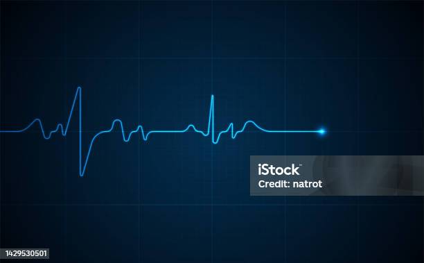 Emergency Ekg Monitoring Blue Glowing Neon Heart Pulse Heart Beat