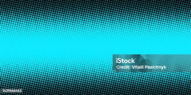 Double Gradient Of Halftone Black Dots On A Blue Background Pop Art