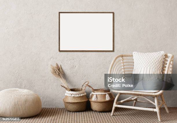 Mockup Karya Seni Dalam Desain Interior Bingkai Foto Kosong Di Dinding