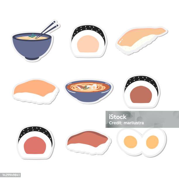 Japanese Cooking Stickers Collection Stok Vektör Sanatı And Not Defteri