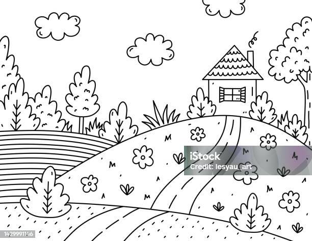 Halaman Mewarnai Anakanak Yang Lucu Lanskap Dengan Awan Rumah Pohon ... Halaman Mewarnai Anakanak Yang Lucu Lanskap Dengan Awan Rumah Pohon ...