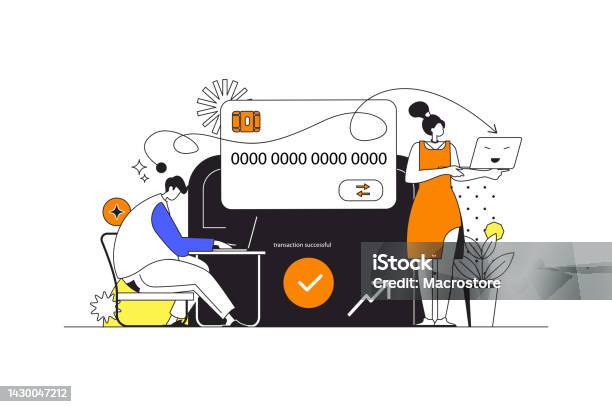 Konsep Web Transfer Uang Dalam Desain Garis Datar Dengan Karakter