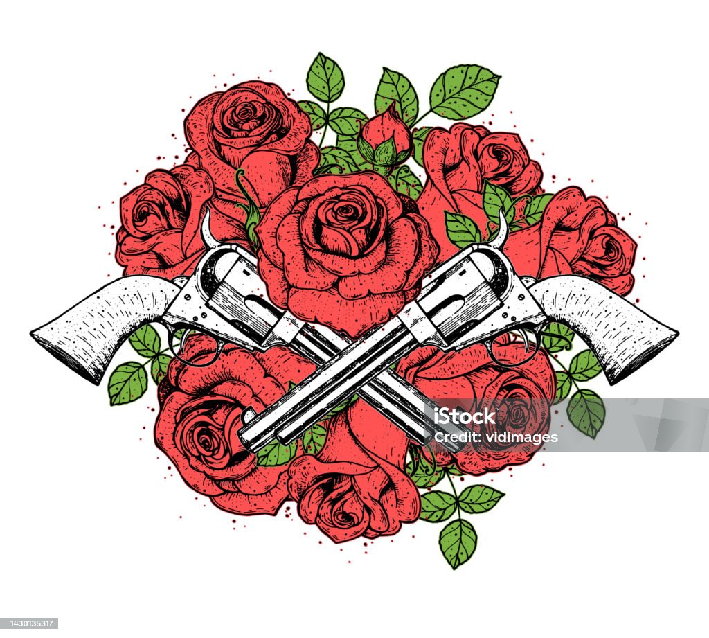 Ilustración de Ilustración De Armas Y Rosas Dibujadas A Mano Tatuaje ... Ilustración de Ilustración De Armas Y Rosas Dibujadas A Mano Tatuaje ...