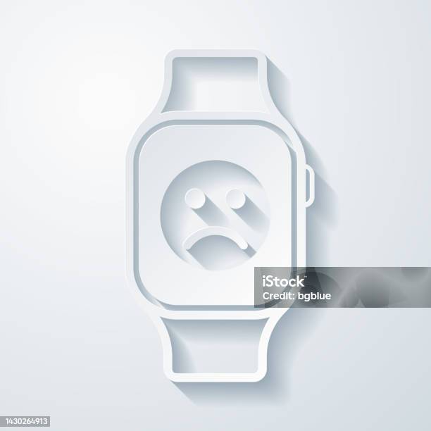 Vetores De Smartwatch Com Emoji Triste Ícone Com Efeito De Corte De