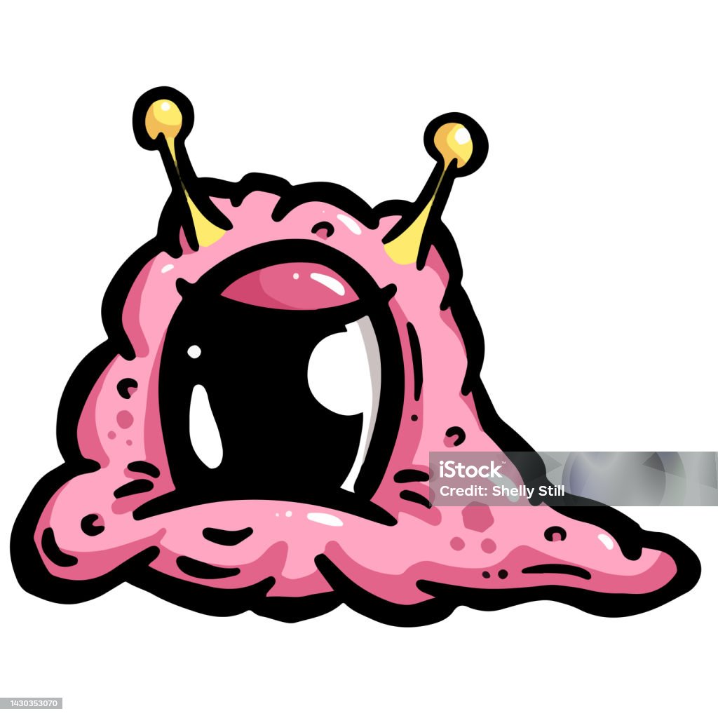 Pupa Or Cocoon Style Blob Alien Cartoon Character With Antenna Stock