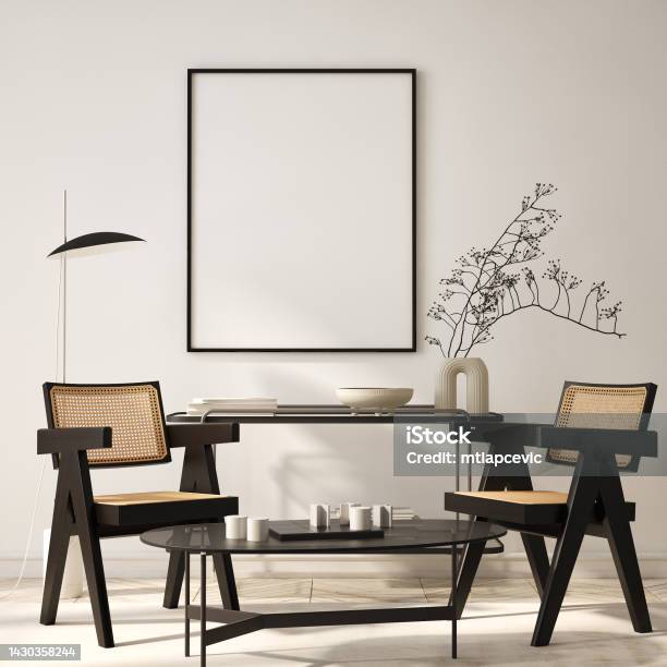 Bingkai Poster Mock Up Dengan Latar Belakang Interior Modern Ruang Tamu