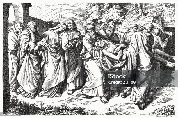 Penguburan Yesus Ukiran Kayu Diterbitkan Pada Tahun 1894 Ilustrasi Stok