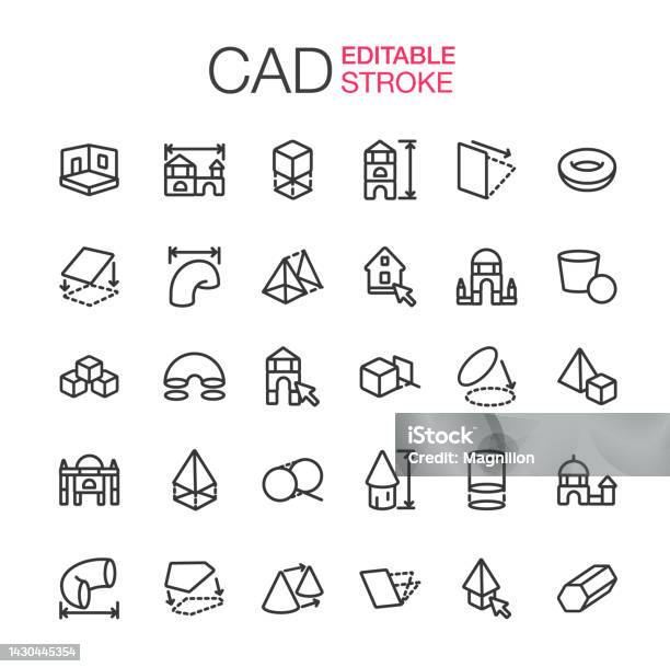 3d Modeling Cad Icons Set Editable Stroke Stock Illustration Download