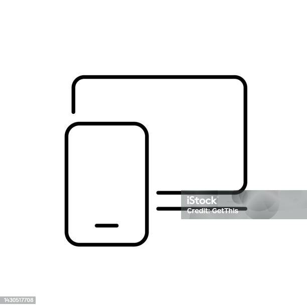 Data Synchronization Between Laptop And Smartphone Vector Thin Line
