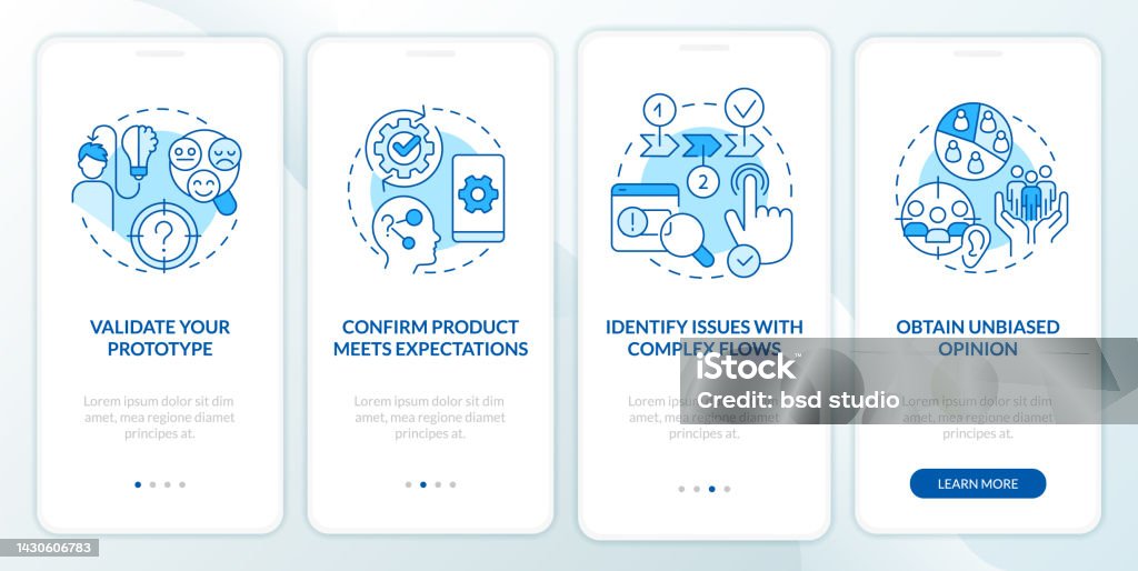 Advantages Of Usability Testing Blue Onboarding Mobile App Screen Stock