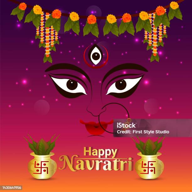 Kartu Ucapan Perayaan Shubh Navratri Dengan Ilustrasi Vektor Dewi Durga ... Kartu Ucapan Perayaan Shubh Navratri Dengan Ilustrasi Vektor Dewi Durga ...