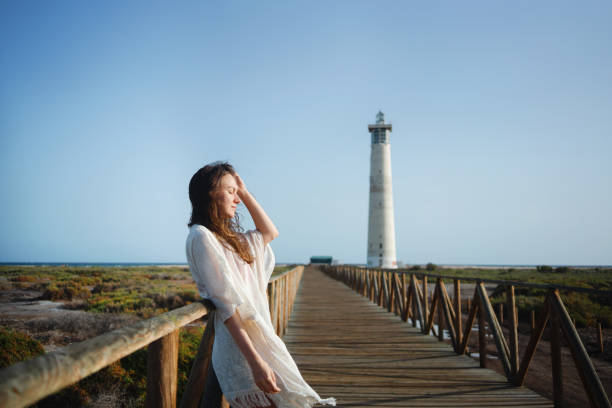 Free Stock Photo of White lighthouse with red top against night sky ...